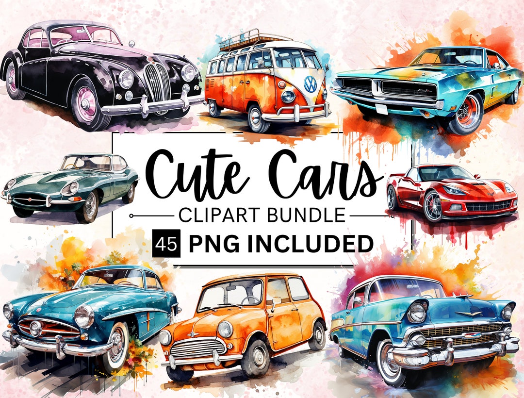 45 Watercolor Cute Vintage Cars Clipart, Nursery Watercolor Cars ...