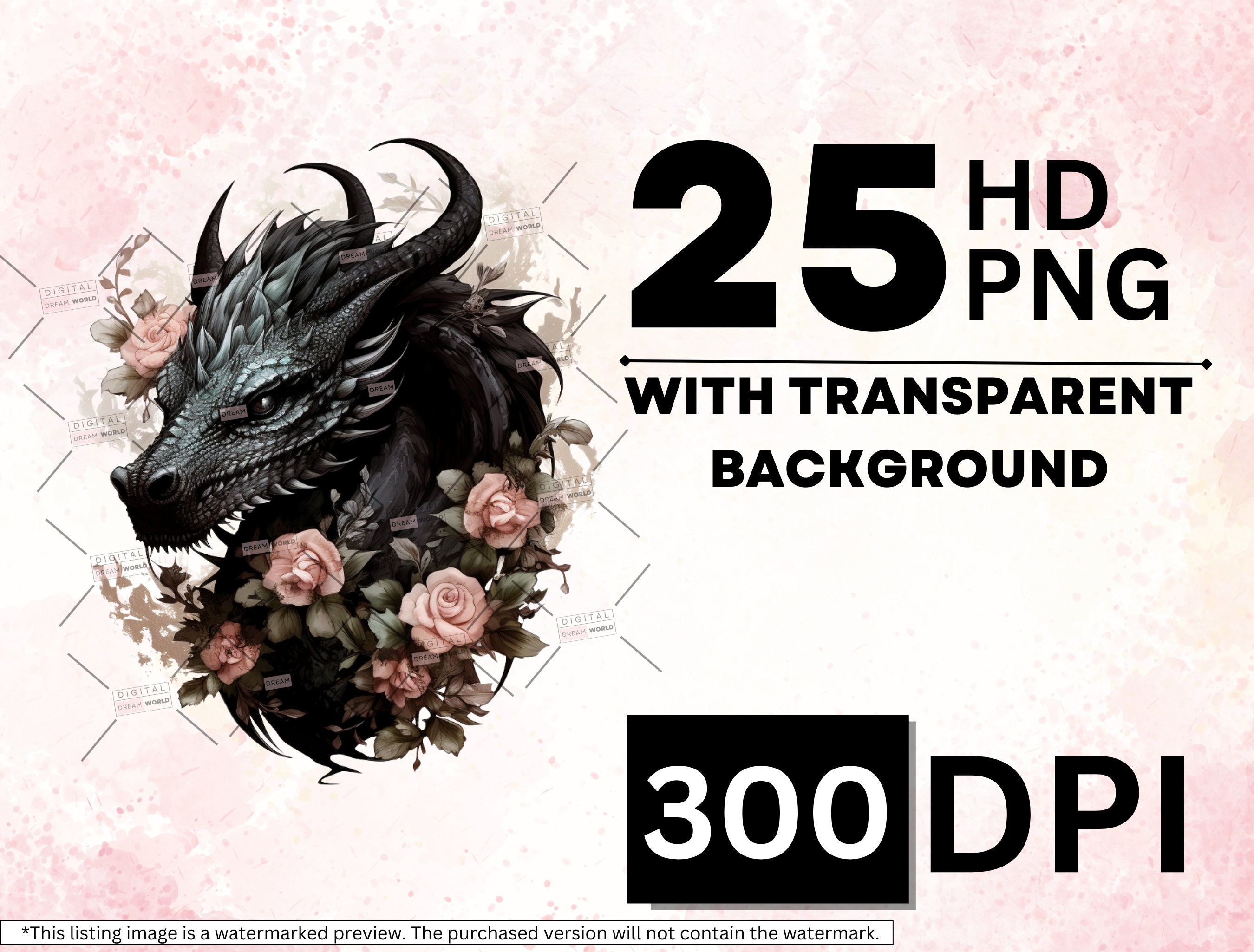 24 PNG Watercolour Gothic Dragons Clipart Dark Fantasy Black - Etsy