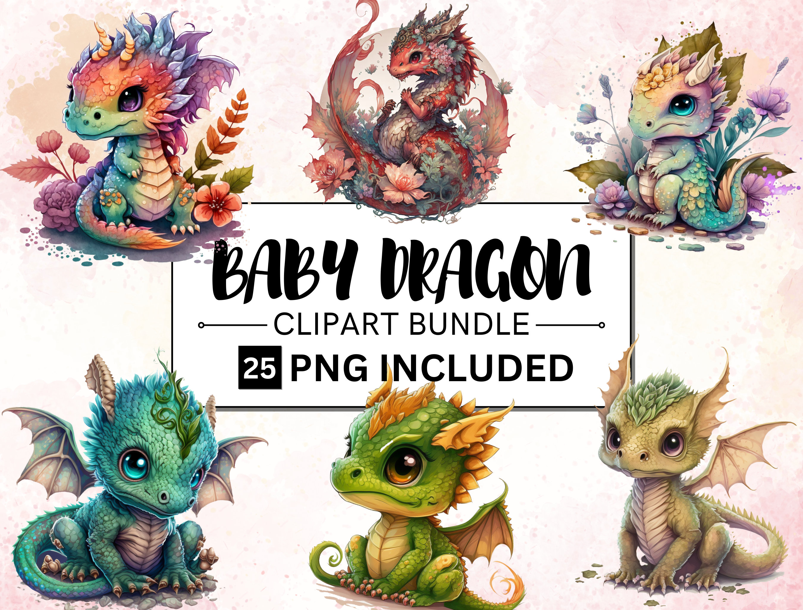 25 PNG Watercolor Baby Dragons Clipart Floral Baby Dragons - Etsy