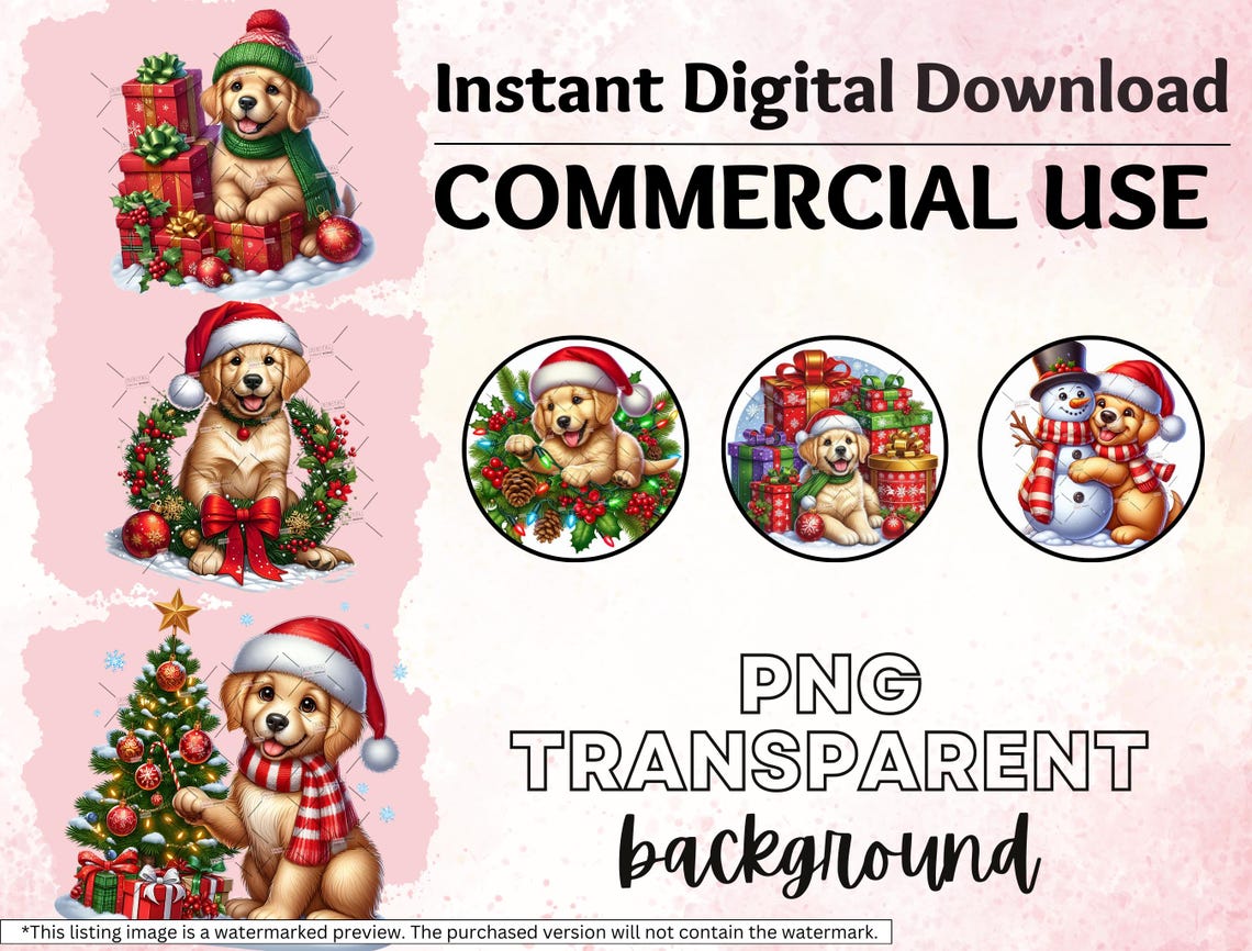 25 Watercolor Christmas Puppy Clipart Bundle, Winter Festival Dog ...