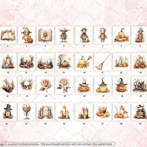 85 Watercolor Halloween PNG Clipart Bundle, Beige Halloween PNG, Spooky ...