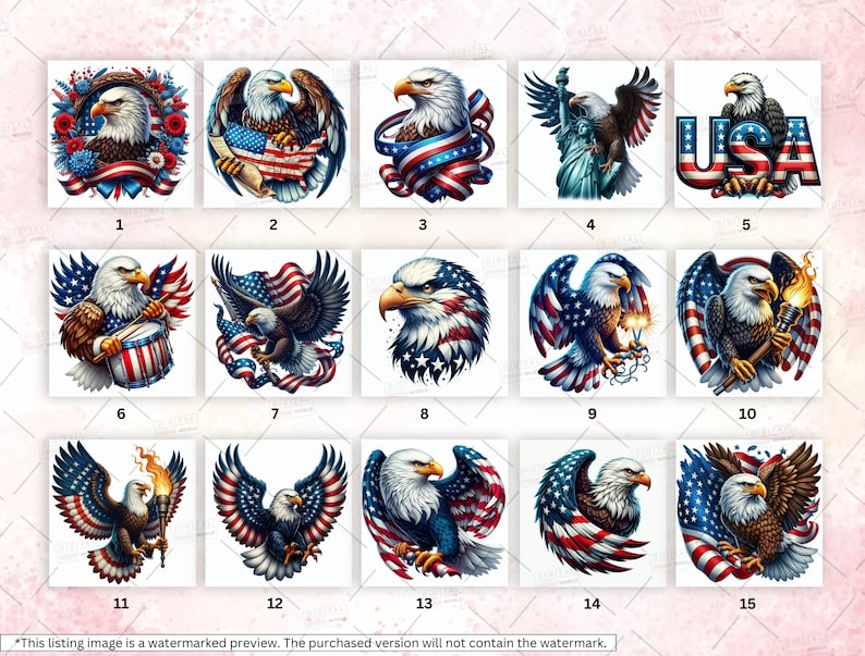 Watercolor Eagle Clipart Bundle, Patriotic USA PNG, 4th of July ...