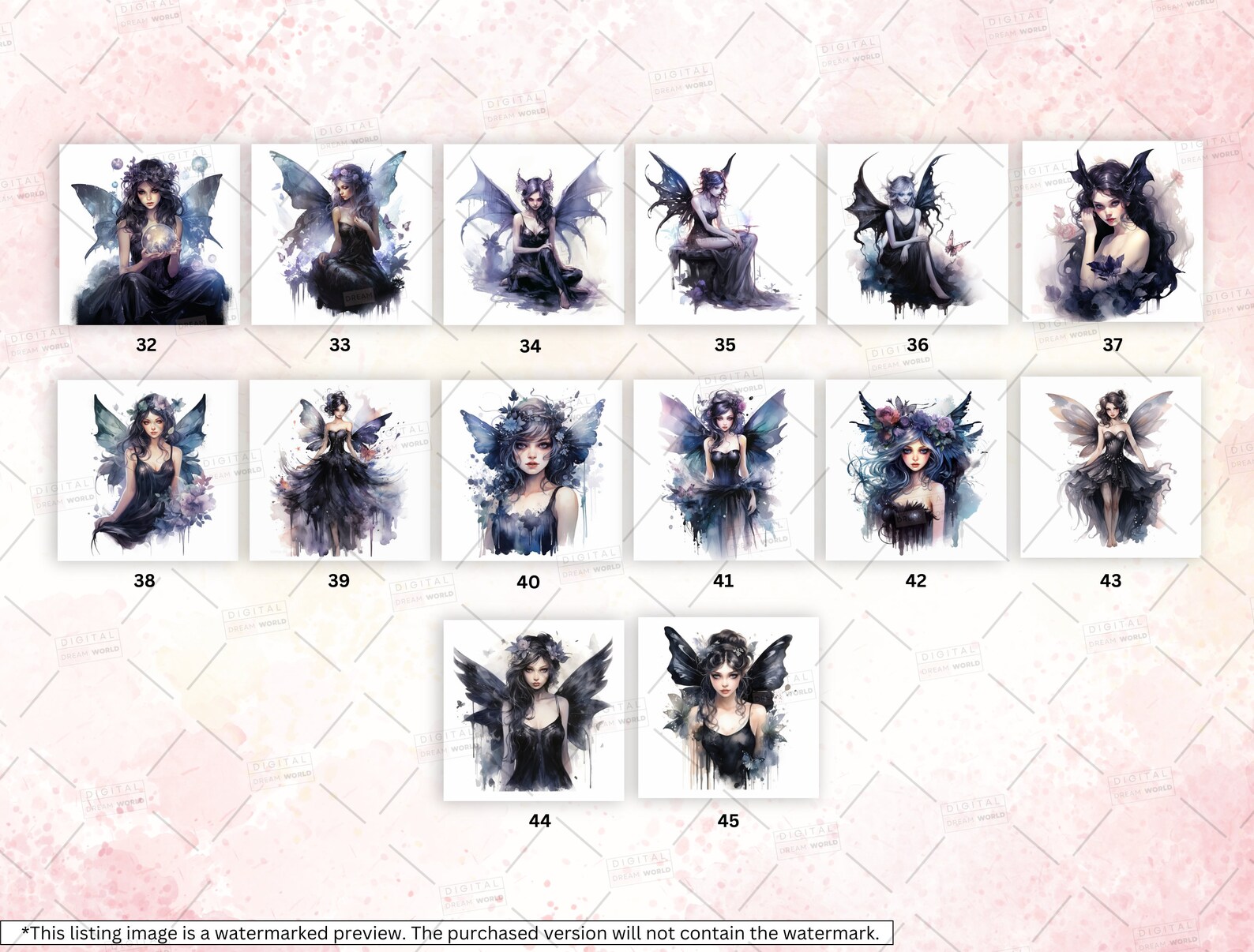 45 Dark Fairies Watercolor Clipart Bundle Dark Magical - Etsy