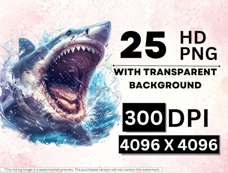 25 Watercolor Shark Clipart Bundle, Sea Creatures PNG, Underwater Art ...