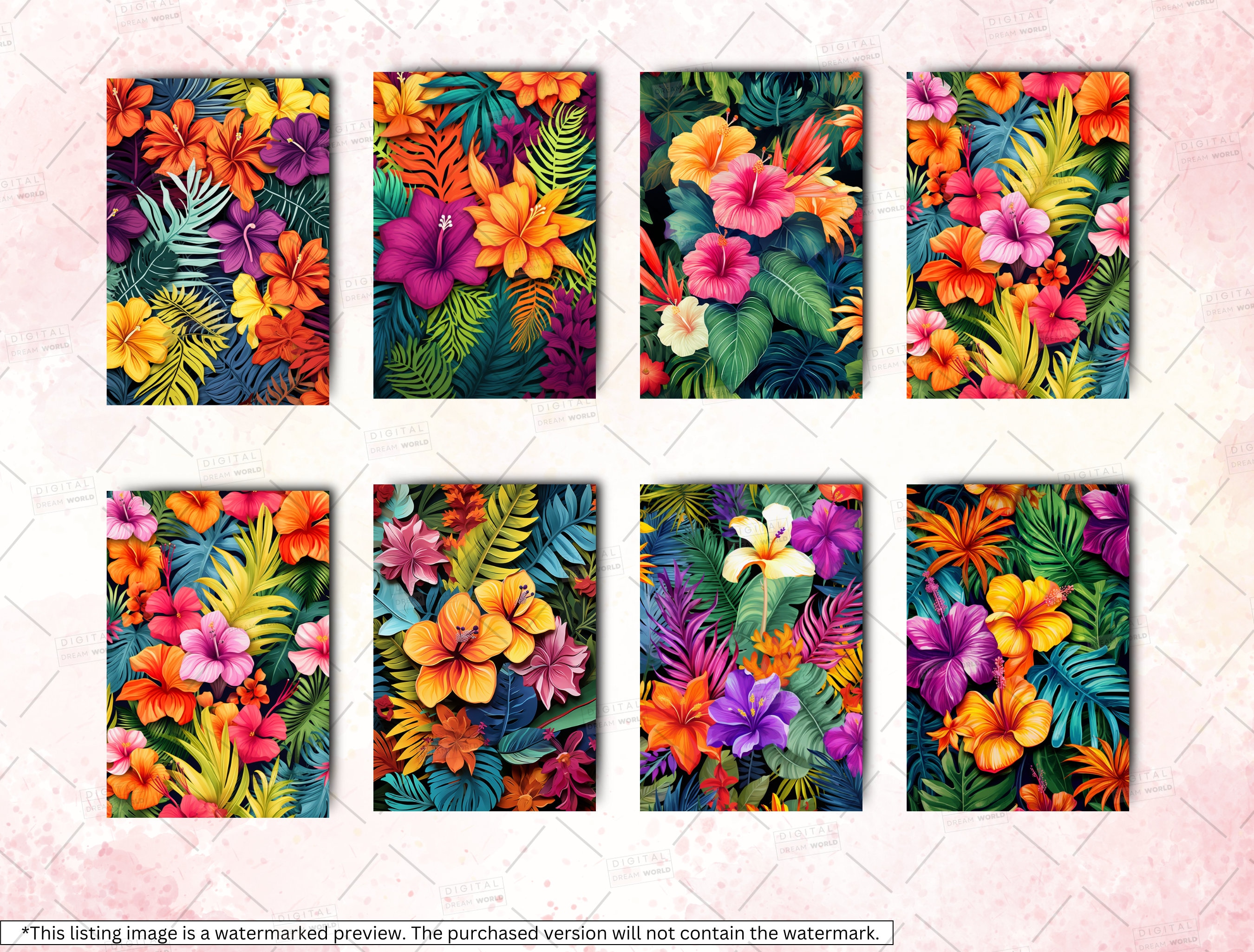 30 Tropical Flowers Digital Paper, Tropical Floral Background, Spring Botanical Paper Pack ...