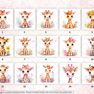 25 Watercolor Cute Giraffe Clipart Bundle, Baby Giraffe PNG, Floral ...