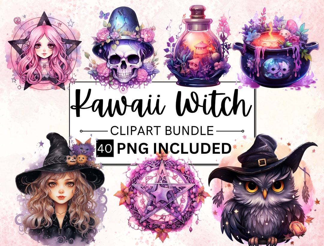 40 PNG Watercolor Kawaii Witch Clipart, Witch Magic Clipart PNG ...