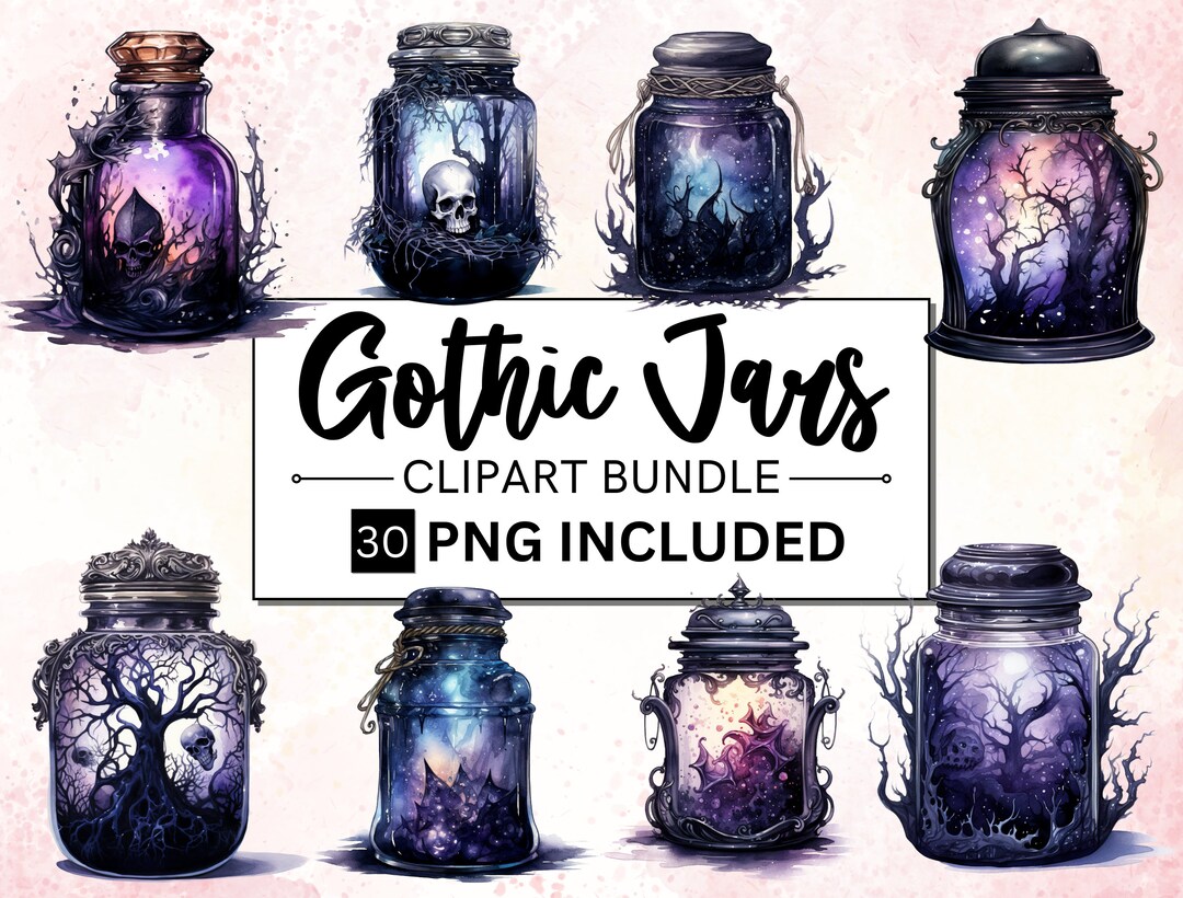 30 PNG Watercolour Gothic Jars Clipart, Magical Mystery Mason Jars Clip ...