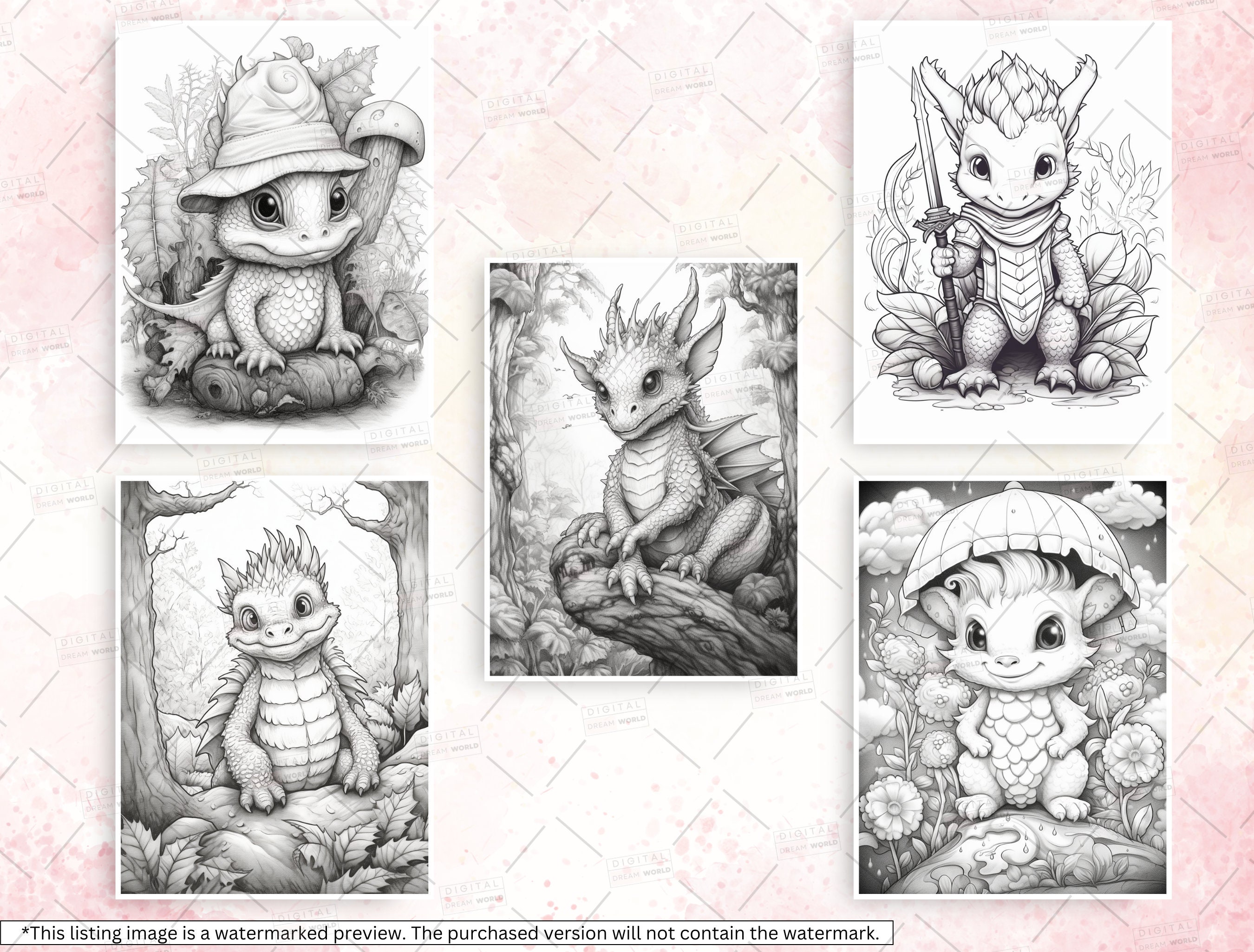 35 Baby Dragon Fantasy Coloring Pages Book Adults Kids - Etsy