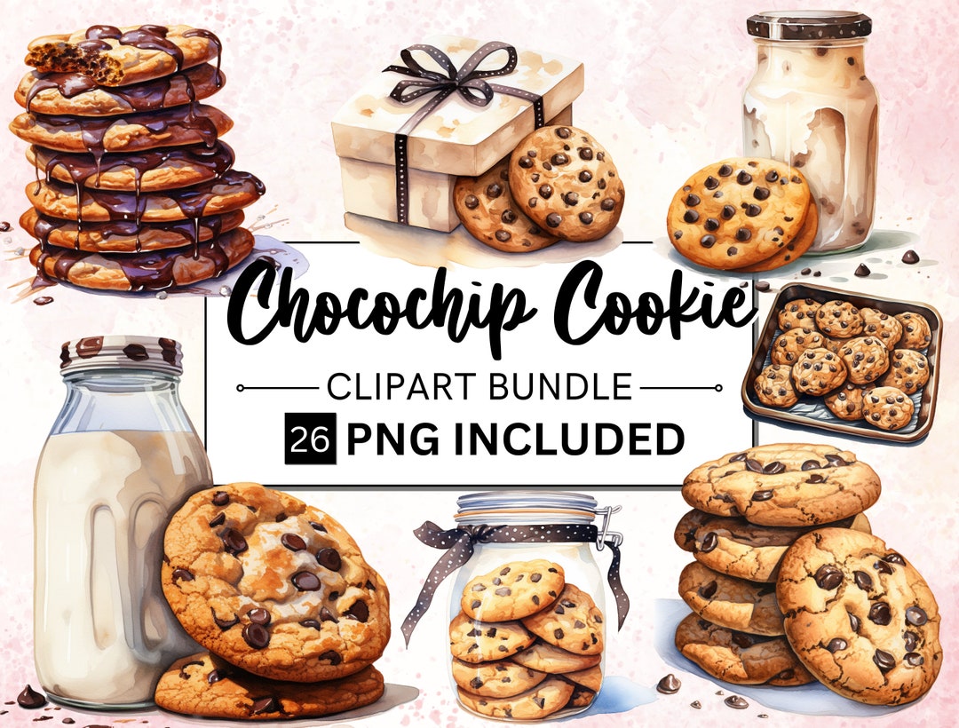 26 Chocolate Chip Cookies Clipart, Dessert Food Clipart Bundle, Baking ...