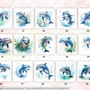 40 Watercolor Dolphin Clipart Bundle, PNG Ocean Animals, Dolphin Duo ...