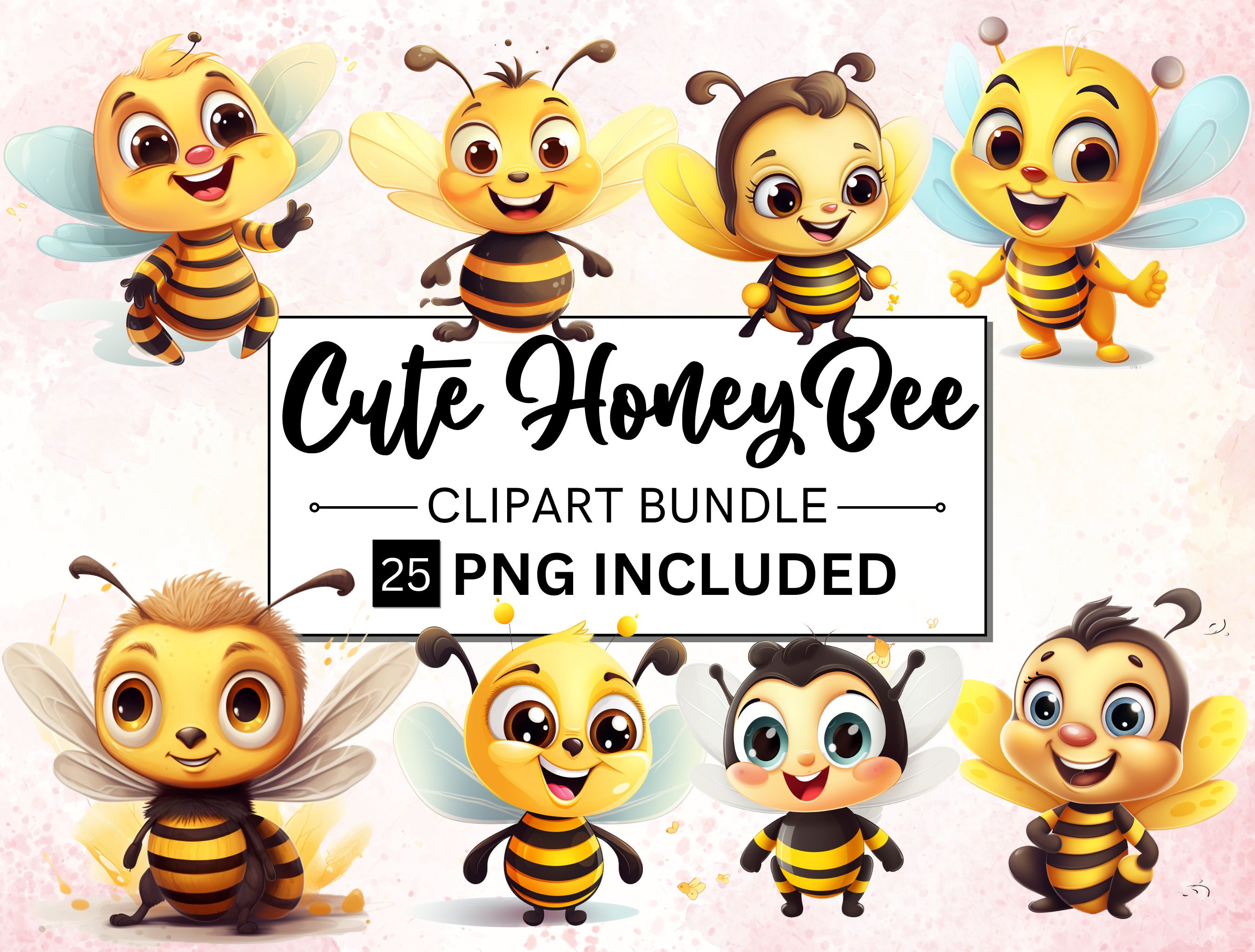 25 Cute Honey Bee Clipart, Bee PNG Bundle, Baby Honey Bee Clipart ...