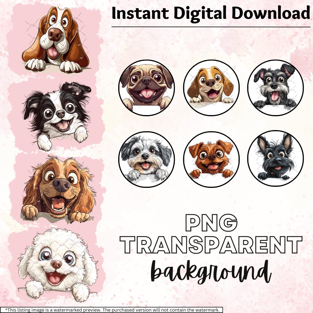 90 Peeking Quirky Dogs Clipart Bundle, Funny Puppy PNG, Cute Cartoon ...