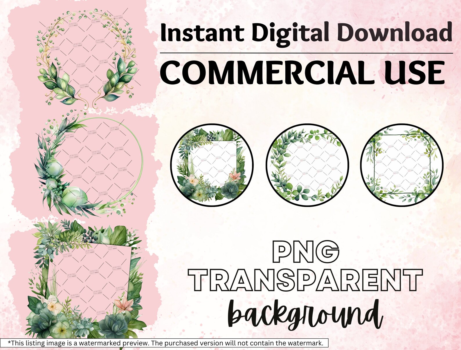 30 Watercolor Green Plant Frames Set Greenery Digital Frames - Etsy