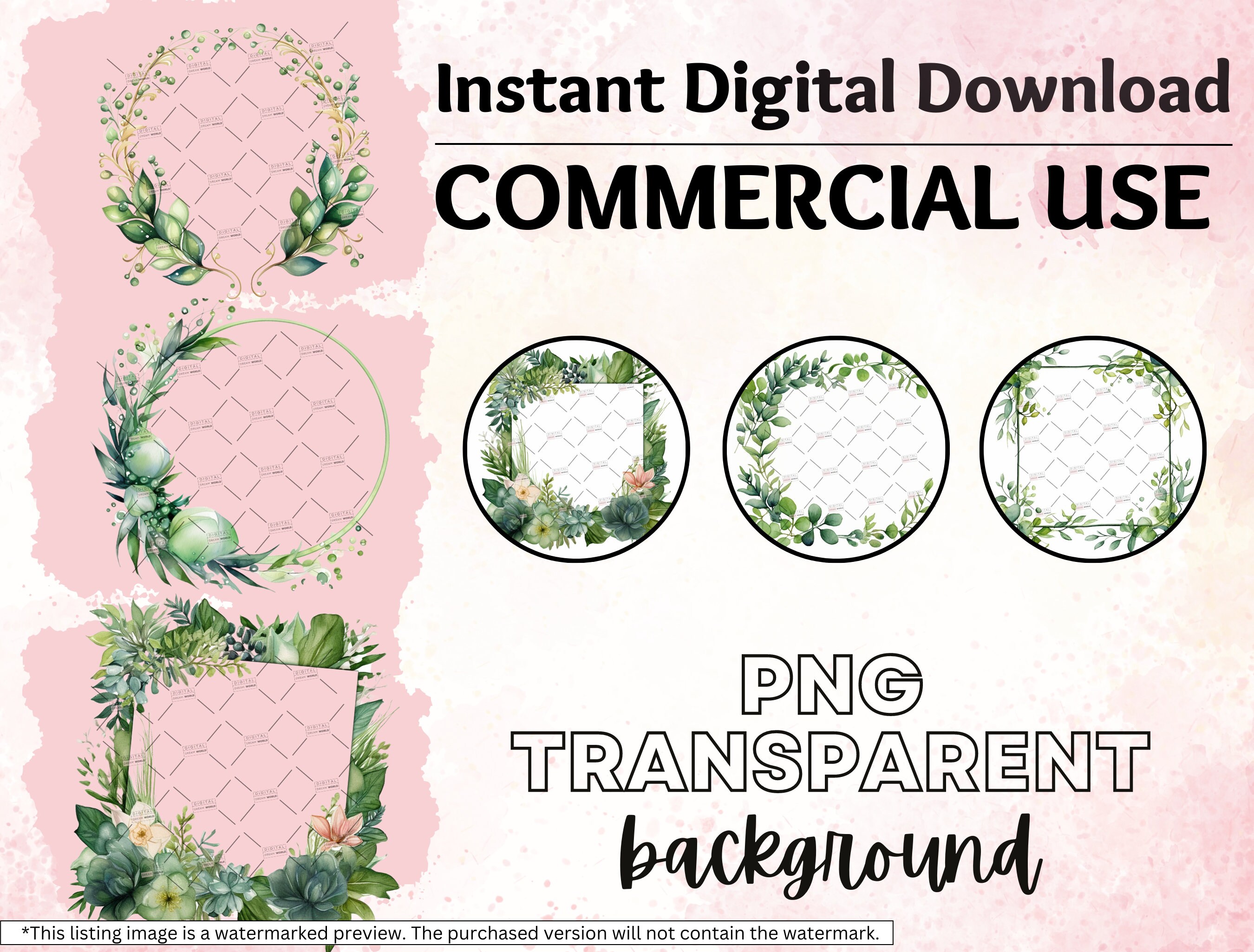 30 Watercolor Green Plant Frames Set Greenery Digital Frames - Etsy