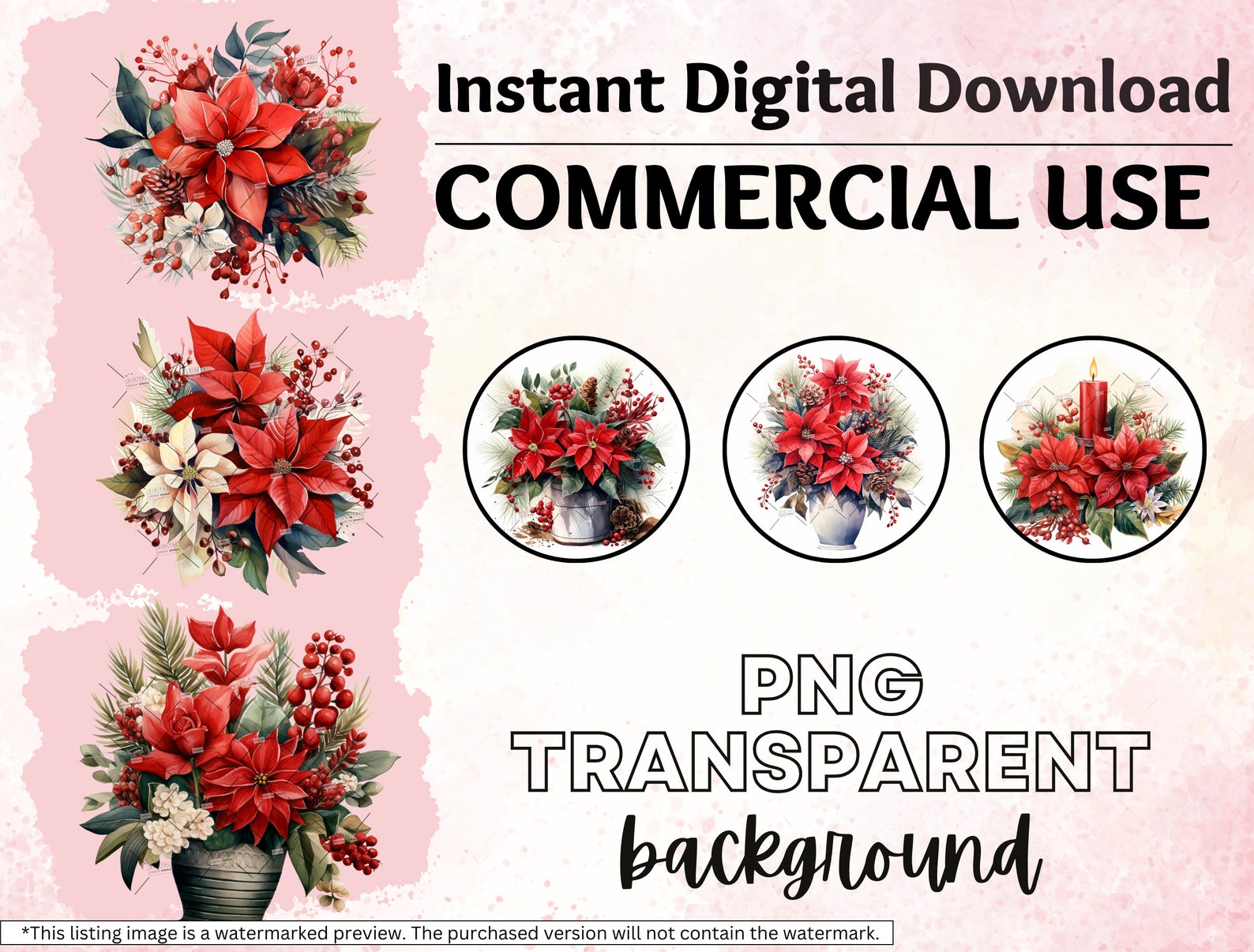 40 Watercolor Christmas Flowers Clipart, Christmas Bouquets, Watercolor ...
