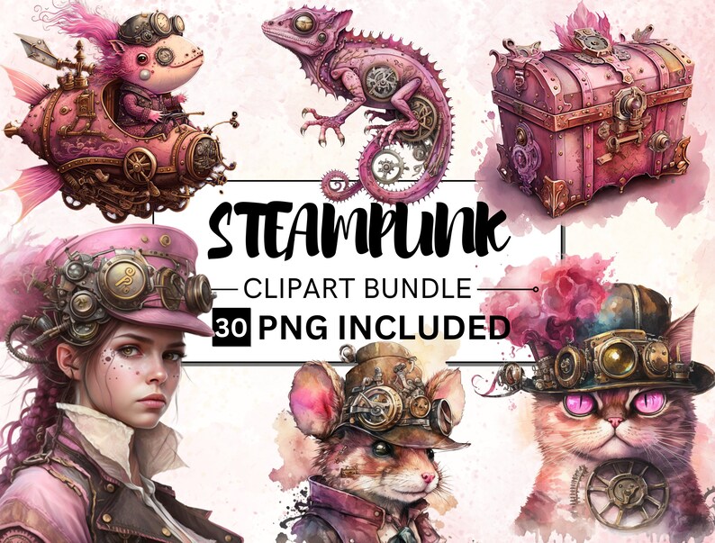 30 Watercolor Clipart Pink Steampunk Watercolor Steampunk - Etsy