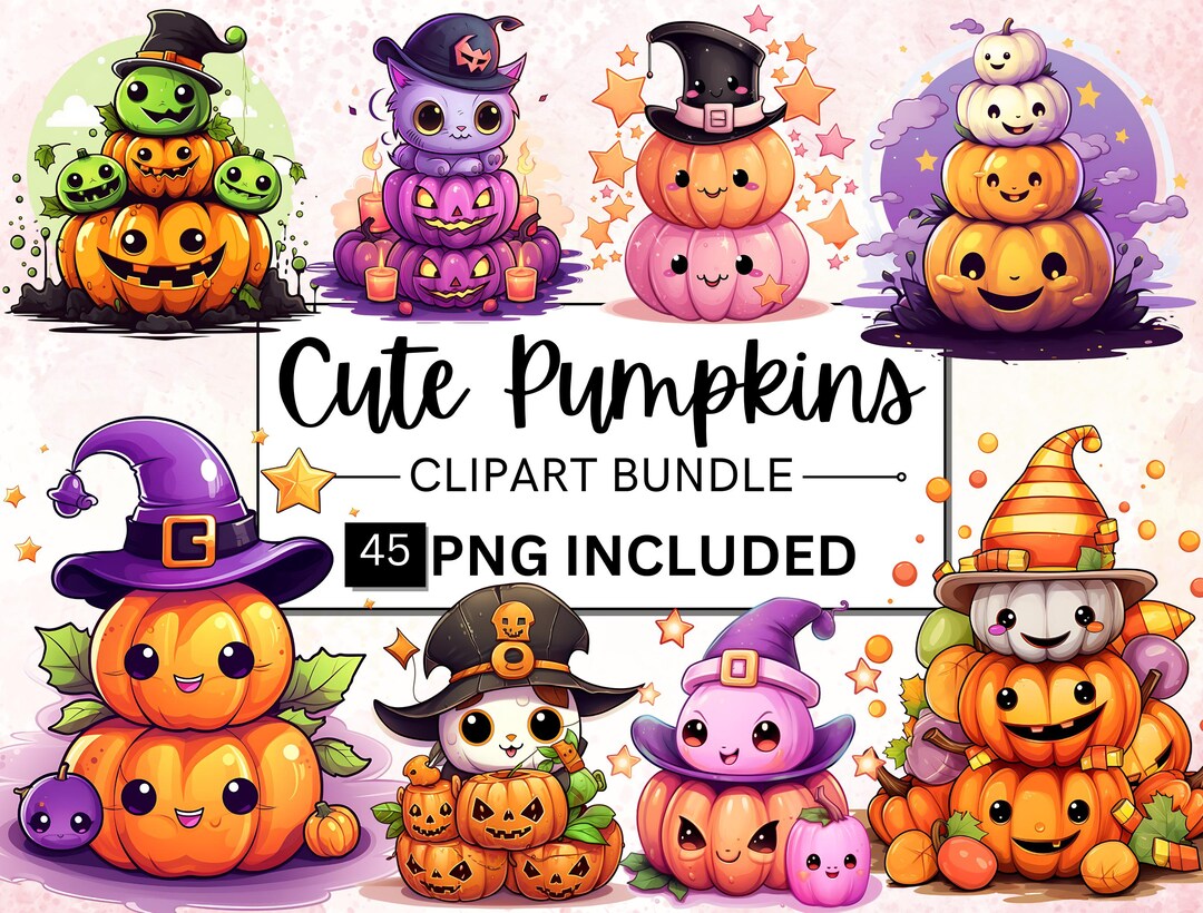 45 Halloween Cute Clipart, Kawaii Pastel Halloween PNG Bundle, Pastel ...