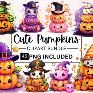 45 Halloween Cute Clipart, Kawaii Pastel Halloween PNG Bundle, Pastel ...