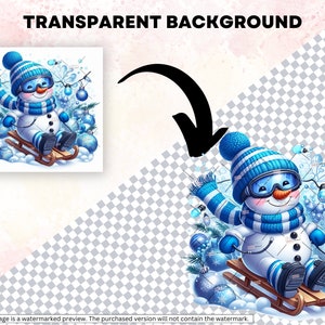 40 Watercolor Blue Snowman Clipart Bundle, Winter Holiday Festive ...