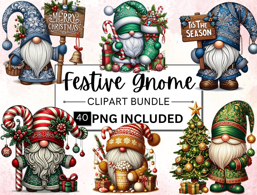 40 Watercolor Festive Gnomes Clipart Bundle, Christmas Gnomes Fantasy ...