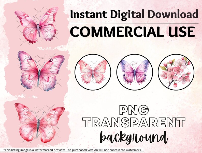40 Pink Butterfly & Flowers Clipart, Pink Fairy Butterfly, Spring ...