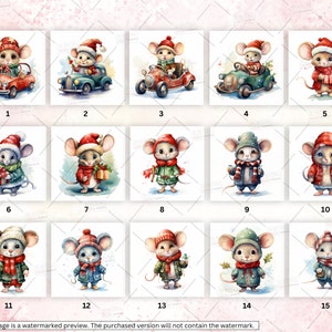 35 Christmas Mouse Clipart PNG, Festive Christmas Mouse Clipart Bundle ...