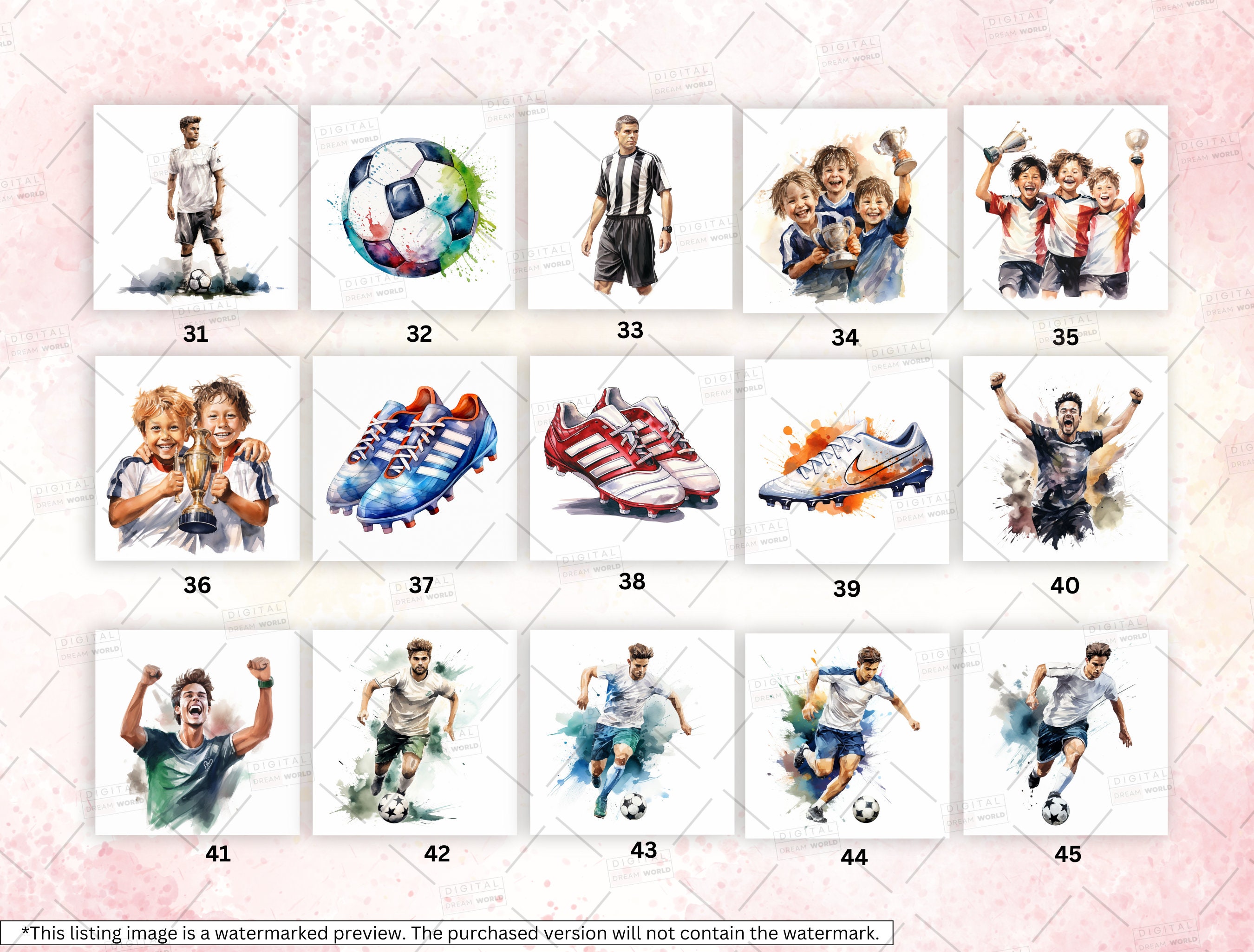 45 Watercolor Football Clipart Bundle, Soccer Ball, Jersey, Football ...