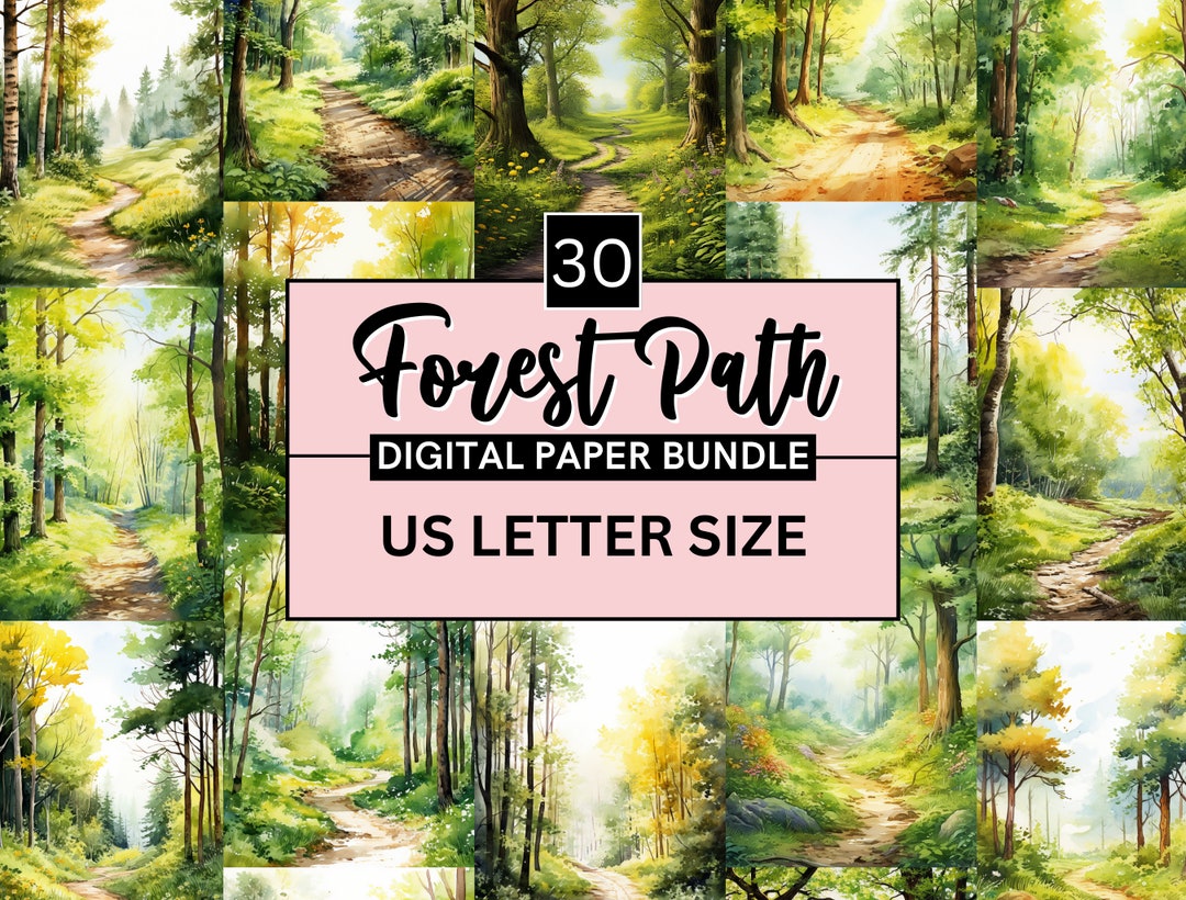 30 Watercolor Forest Path Digital Paper, Enchanted Forest Digital ...