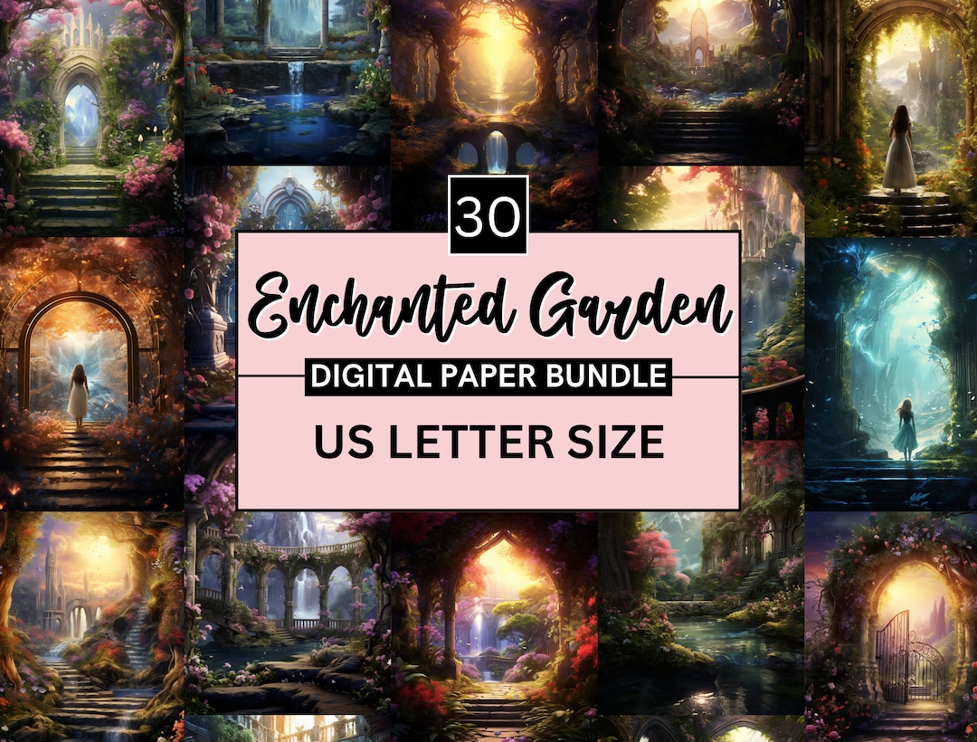30 Printable Enchanted Garden Digital Paper, Magical Garden Backdrop ...