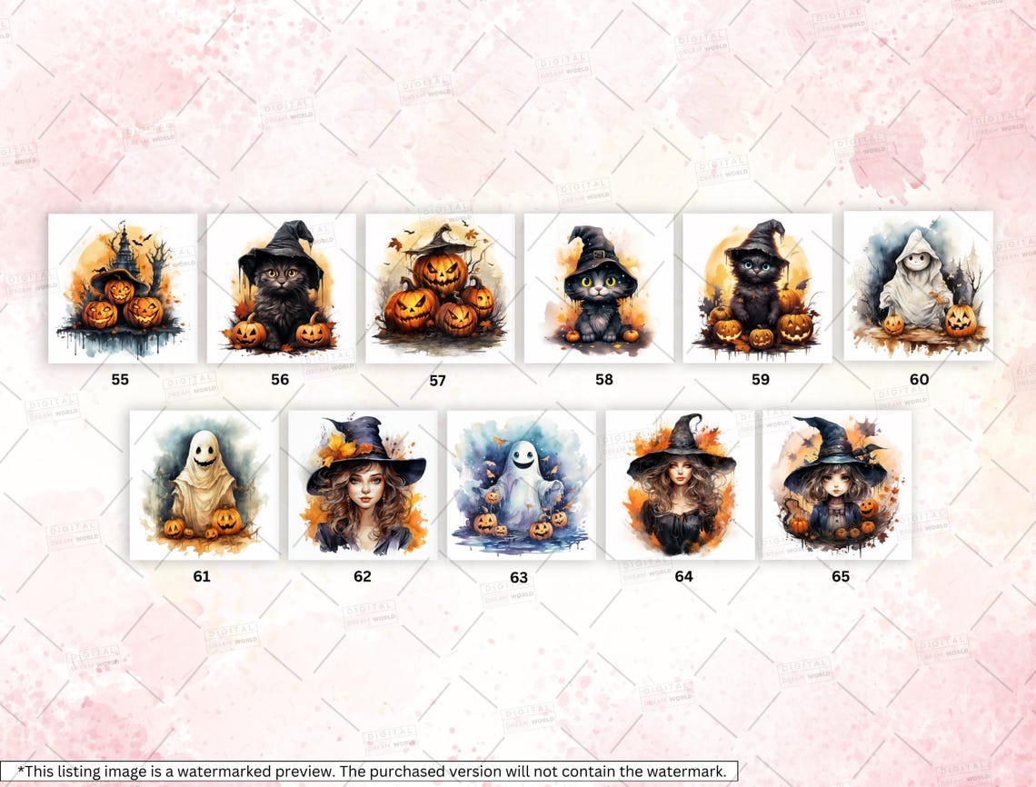 65 Watercolor Halloween PNG Clipart Bundle, Happy Halloween PNG Clipart ...