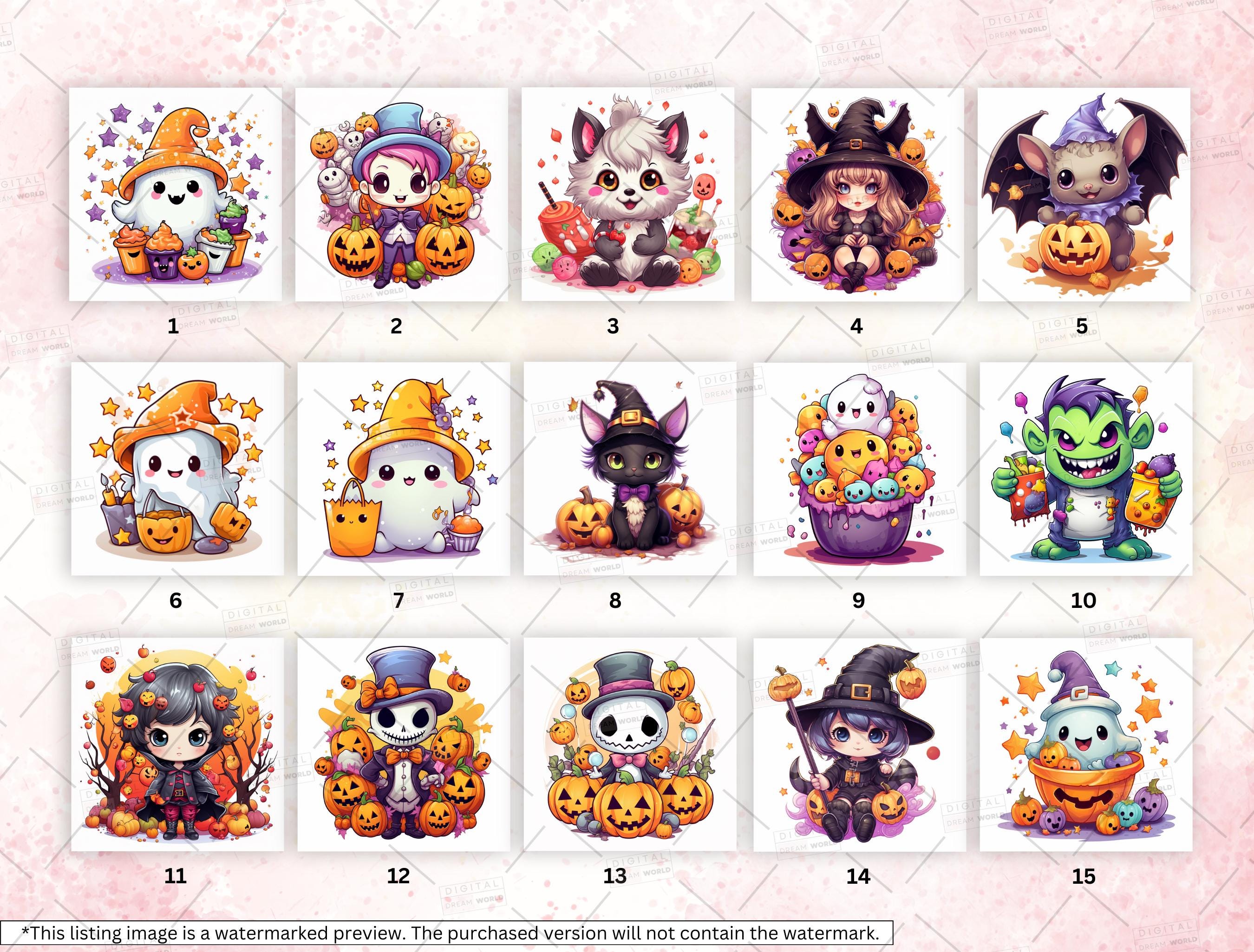 30 Watercolor Kawaii Halloween Clipart, Cute Halloween Graphics, Kids ...