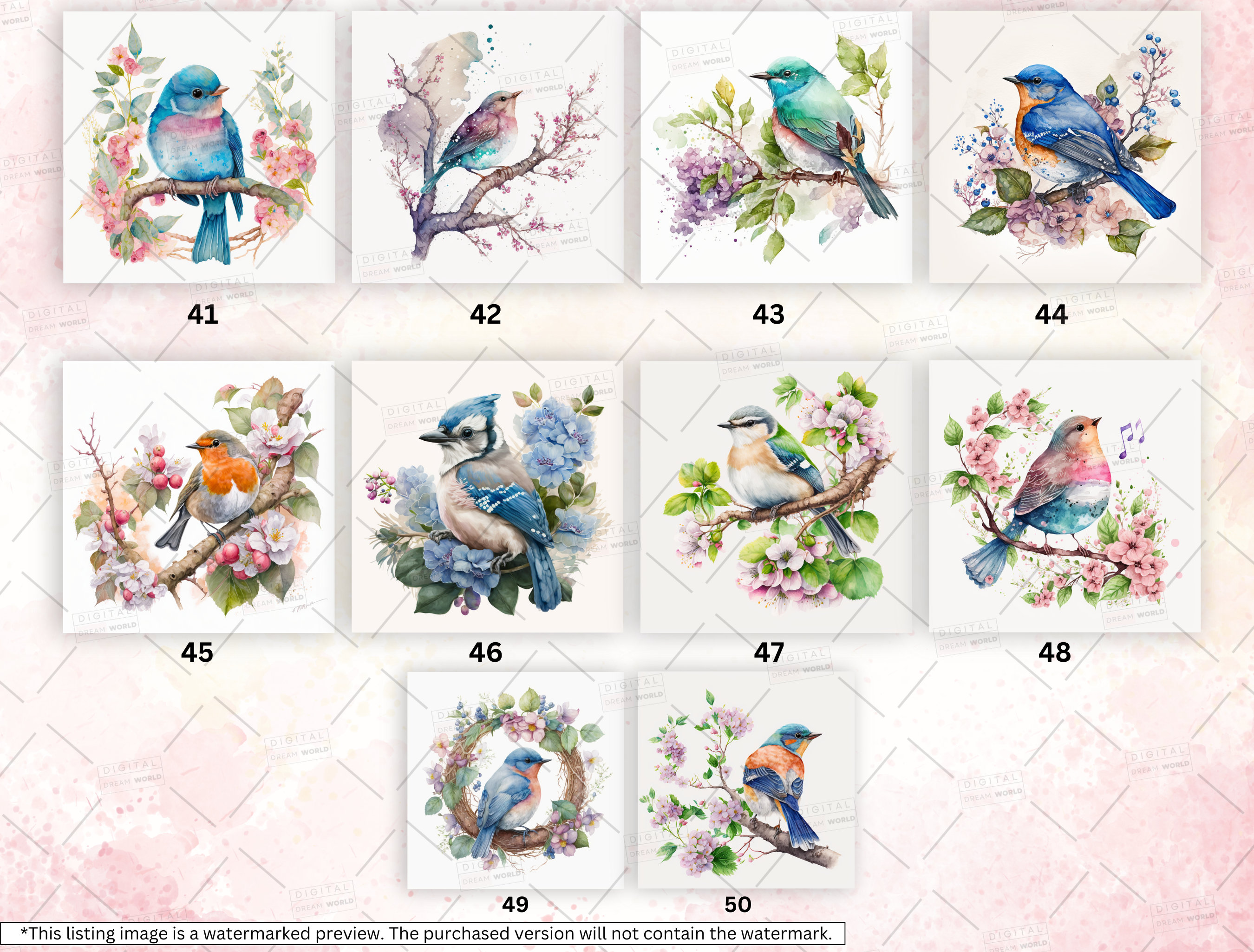 50 Watercolor Birds Clip Art Colorful Birds Clipart Spring - Etsy Canada