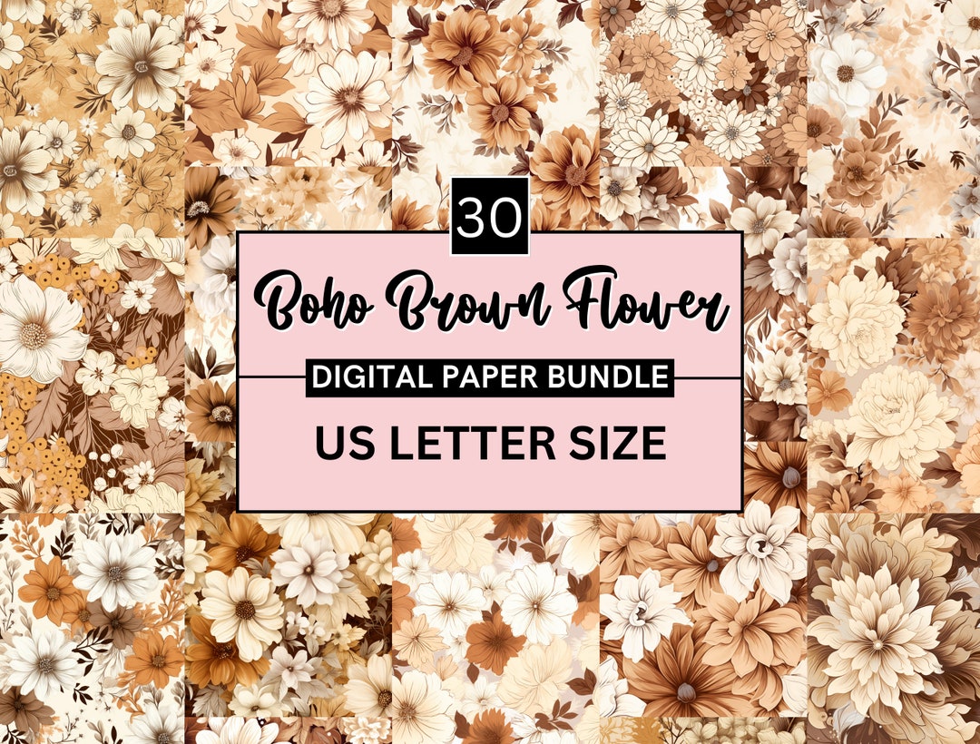 Boho Brown Flower Digital Paper, Seamless Floral Patterns (digital ...