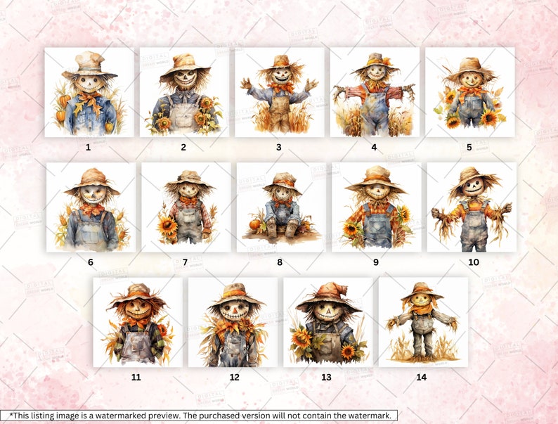 20 Watercolor Scarecrow Clipart. Autumn Clipart. PNG. Transparent ...