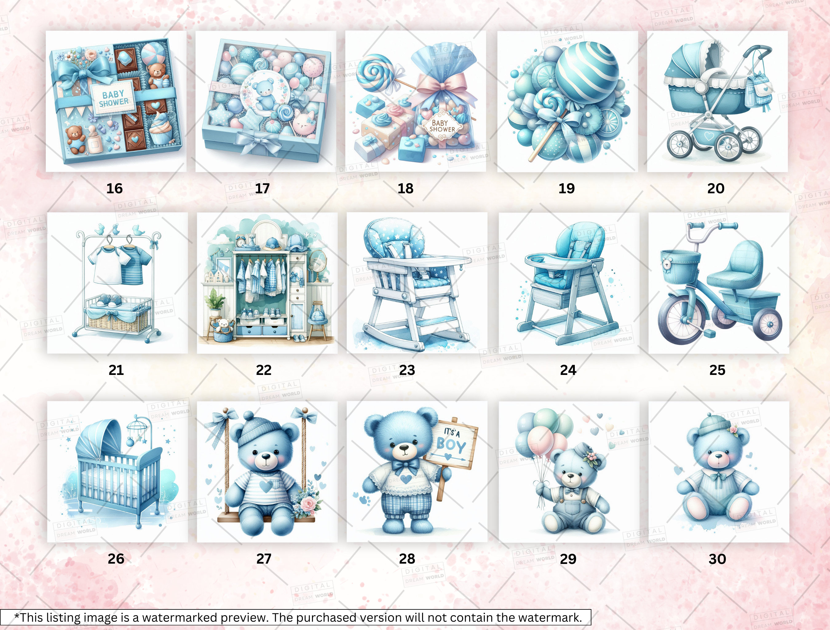 70 Watercolor Boy Baby Shower Clipart, Blue Nursery Graphics, Light ...