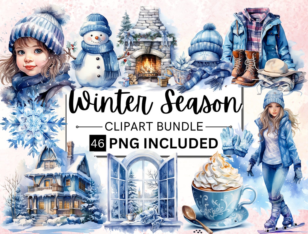 46 Watercolor Winter Clipart Bundle, Cozy Winter Cottagecore PNG ...