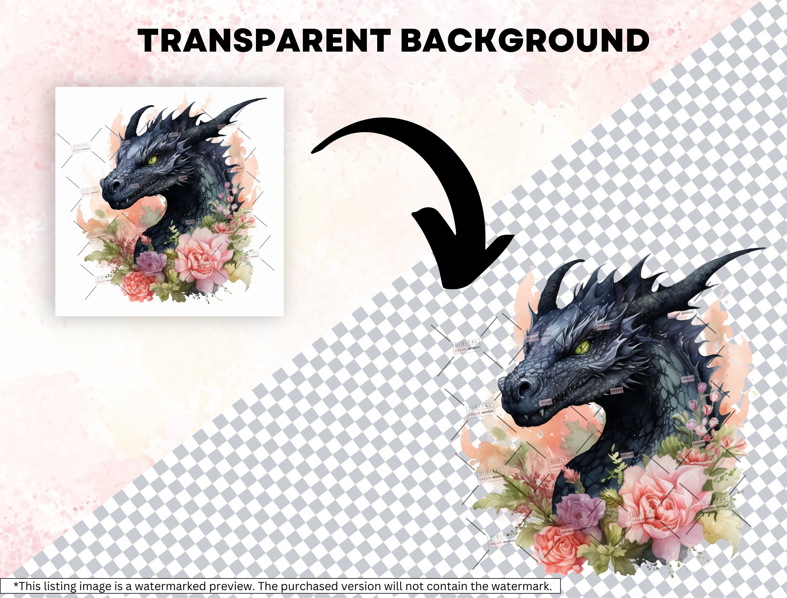 24 PNG Watercolour Gothic Dragons Clipart Dark Fantasy Black - Etsy