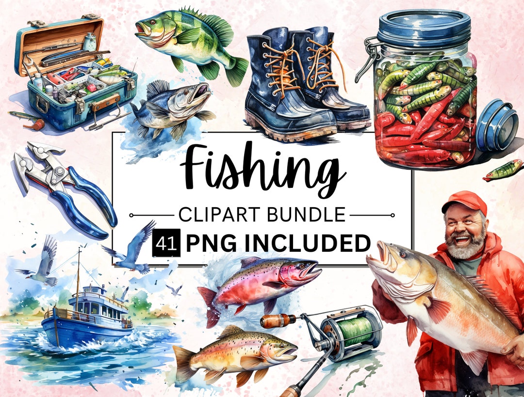 41 Watercolor Fishing Clipart, Fishing Theme Watercolor Fishing,fishing ...