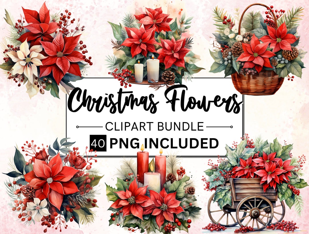 40 Watercolor Christmas Flowers Clipart, Christmas Bouquets, Watercolor ...
