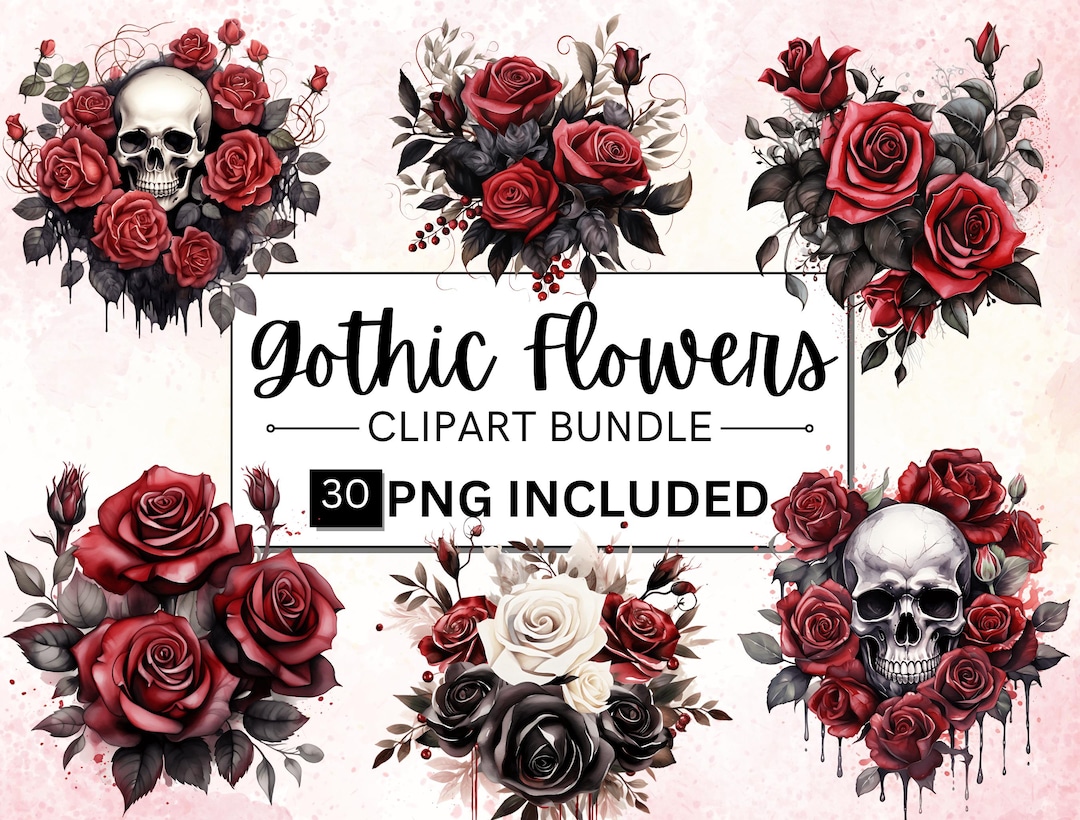30 PNG Watercolor Gothic Floral Clipart, Magical Gothic Flowers Clip ...