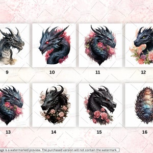 24 PNG Watercolour Gothic Dragons Clipart, Dark Fantasy Black Dragon ...