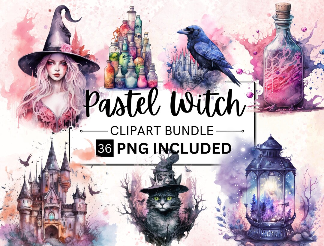 36 PNG Watercolor Pastel Witch Clipart, Pastel Witchcraft Clip Art ...