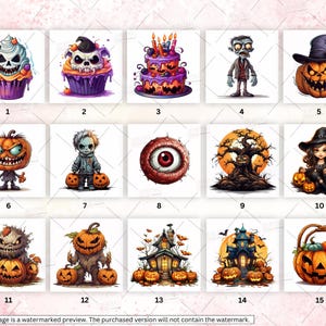 50 Watercolor Cute Halloween PNG Clipart Bundle, Cartoon Kawaii ...