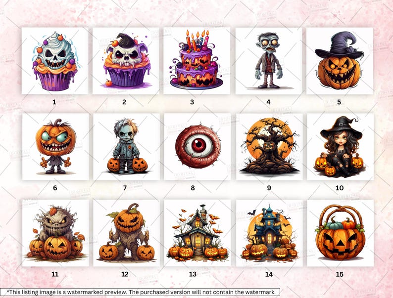 50 Watercolor Cute Halloween PNG Clipart Bundle, Cartoon Kawaii ...