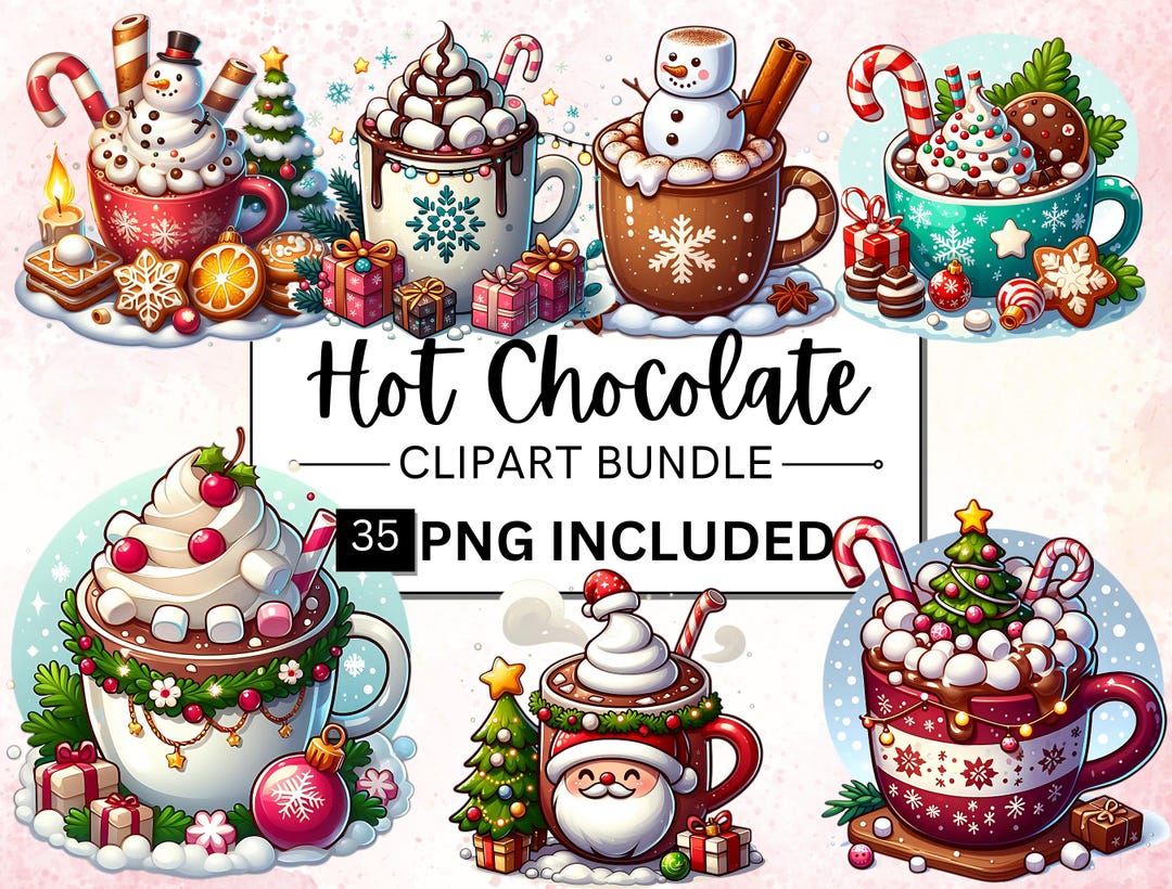 35 Watercolor Hot Chocolate Clipart Bundle, Hot Cocoa Clipart PNG, Food ...