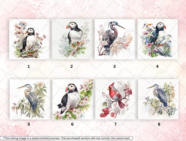 50 Watercolor Birds Clip Art Colorful Birds Clipart Spring - Etsy