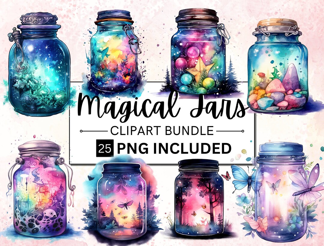25 PNG Watercolour Magical Jars Clipart, Fantasy Clipart, Mystery Mason ...