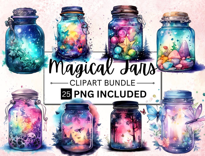 Watercolor Magical Jars Clipart, Fantasy PNG Bundle - Etsy