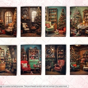 30 Printable Vintage Christmas Interior Digital Paper, Christmas ...